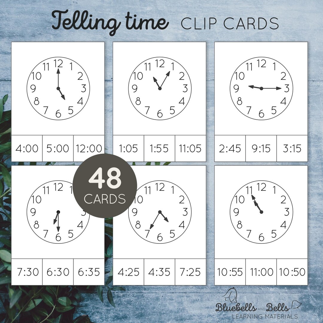 Telling Time Worksheets Clip Cards. Clock Printable Activities. - Etsy
