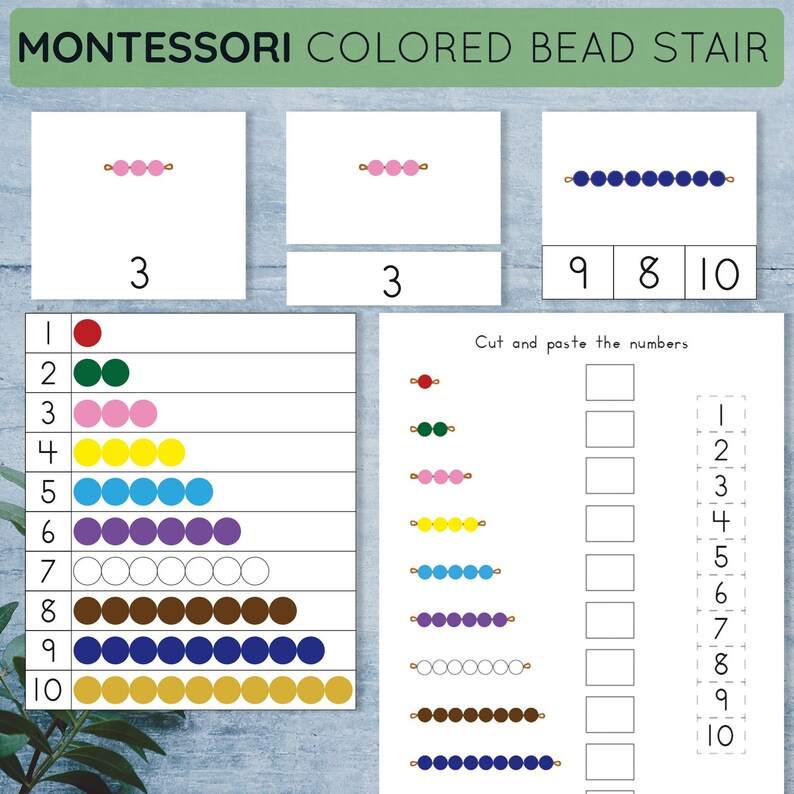 Montessori Colored Bead Stair Printables. Preschool Math - Etsy