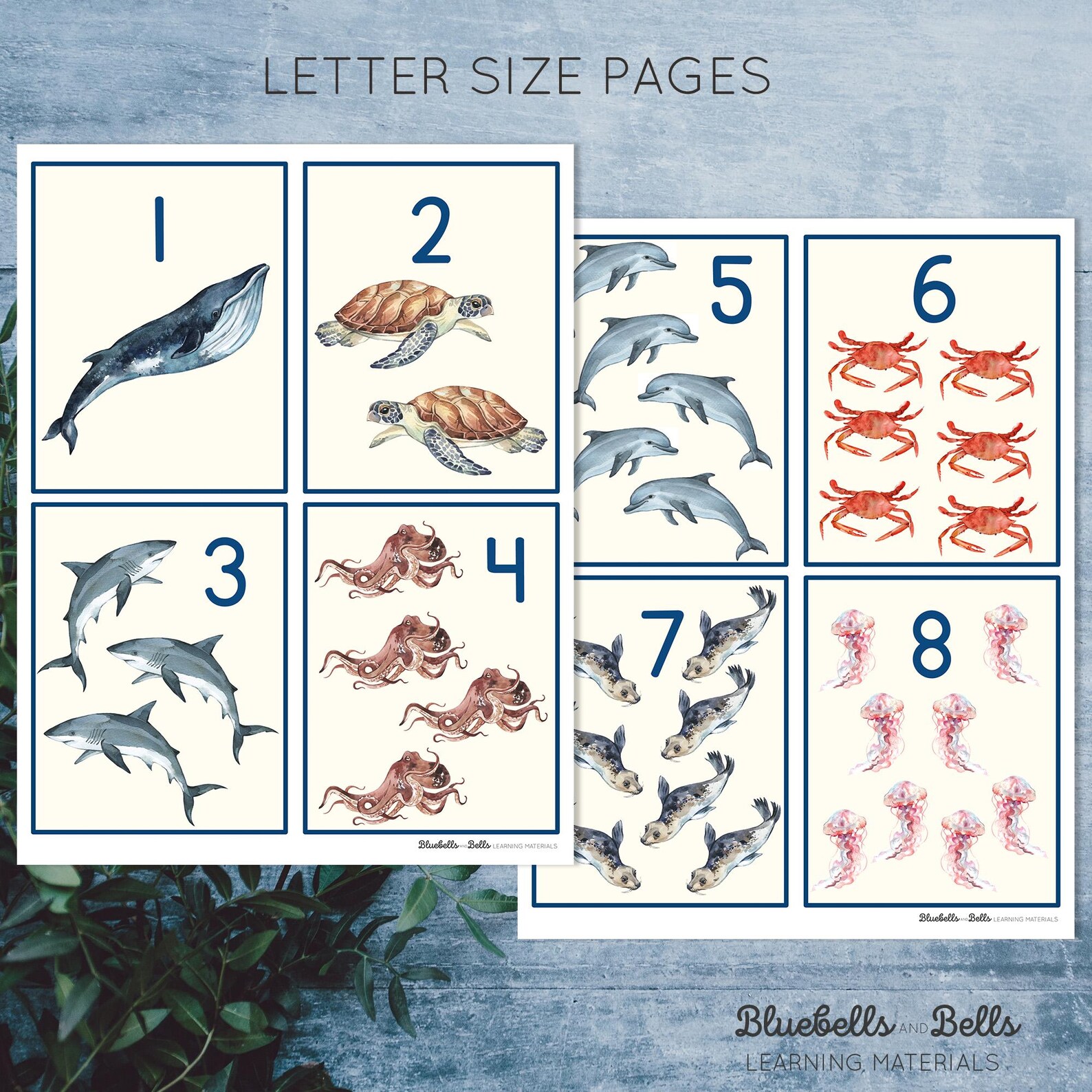 Number 1-10 Flashcards Ocean. Toddler Watercolor Printable Cards ...