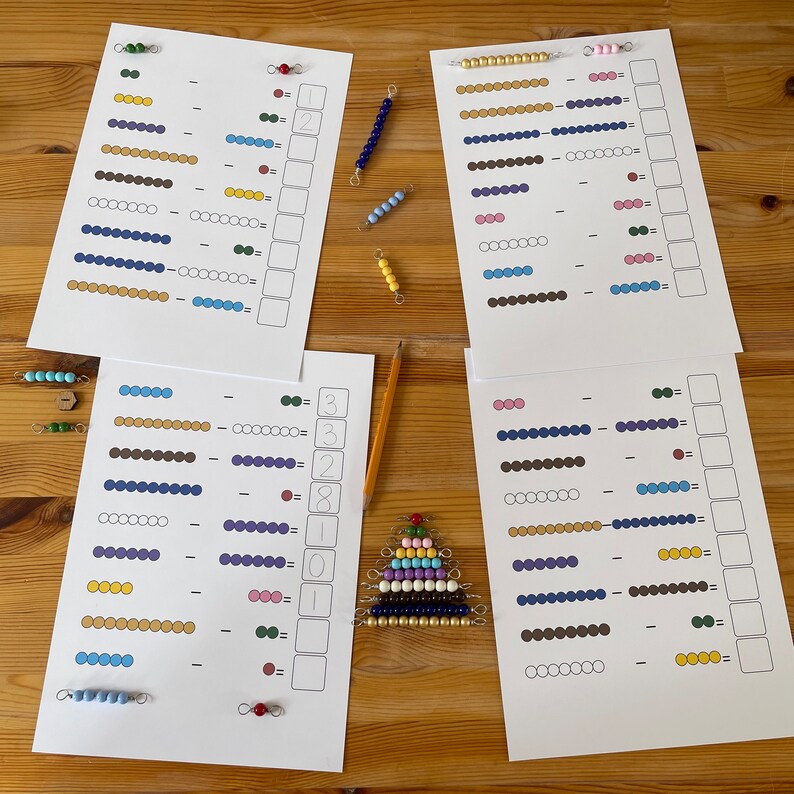 Montessori Bead Bar Subtraction to 10 Worksheets. - Etsy
