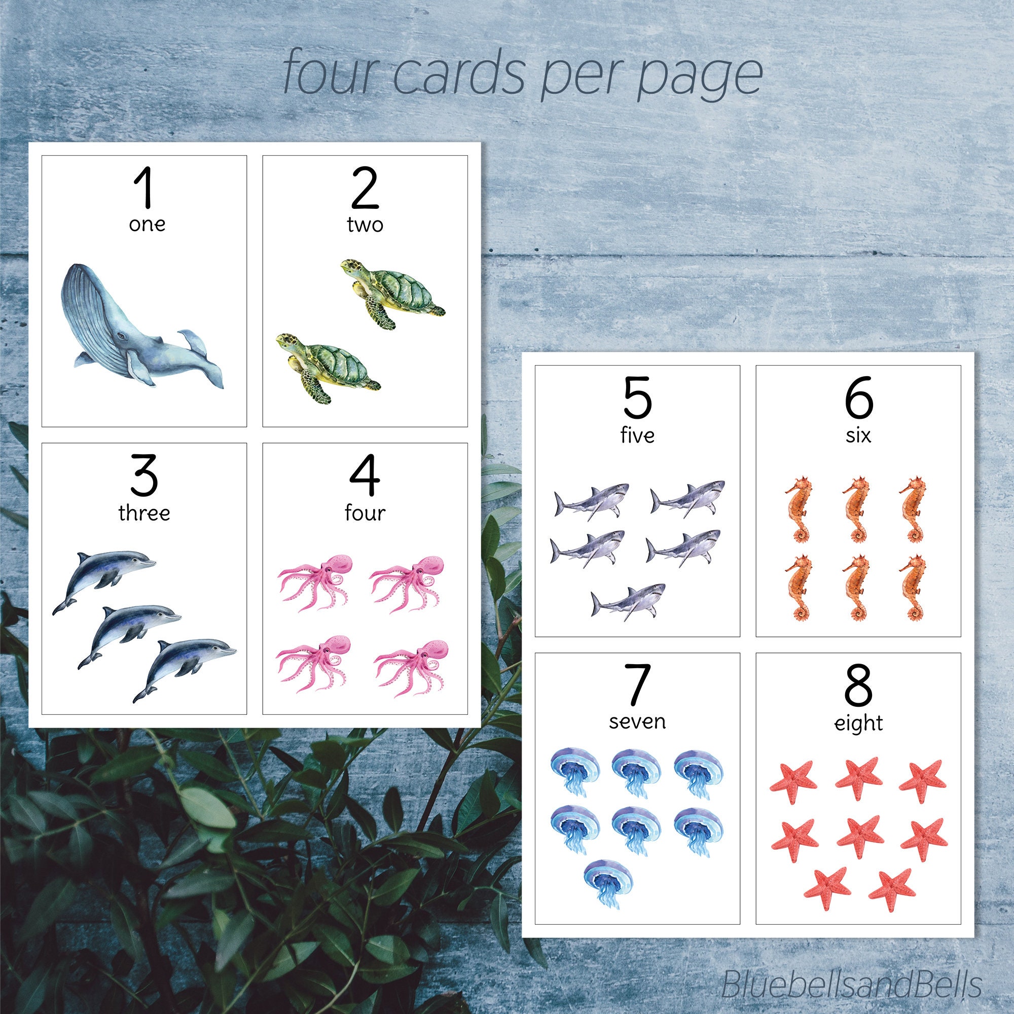 Number 1-10 Flashcards Ocean. Toddler Watercolor Printable - Etsy