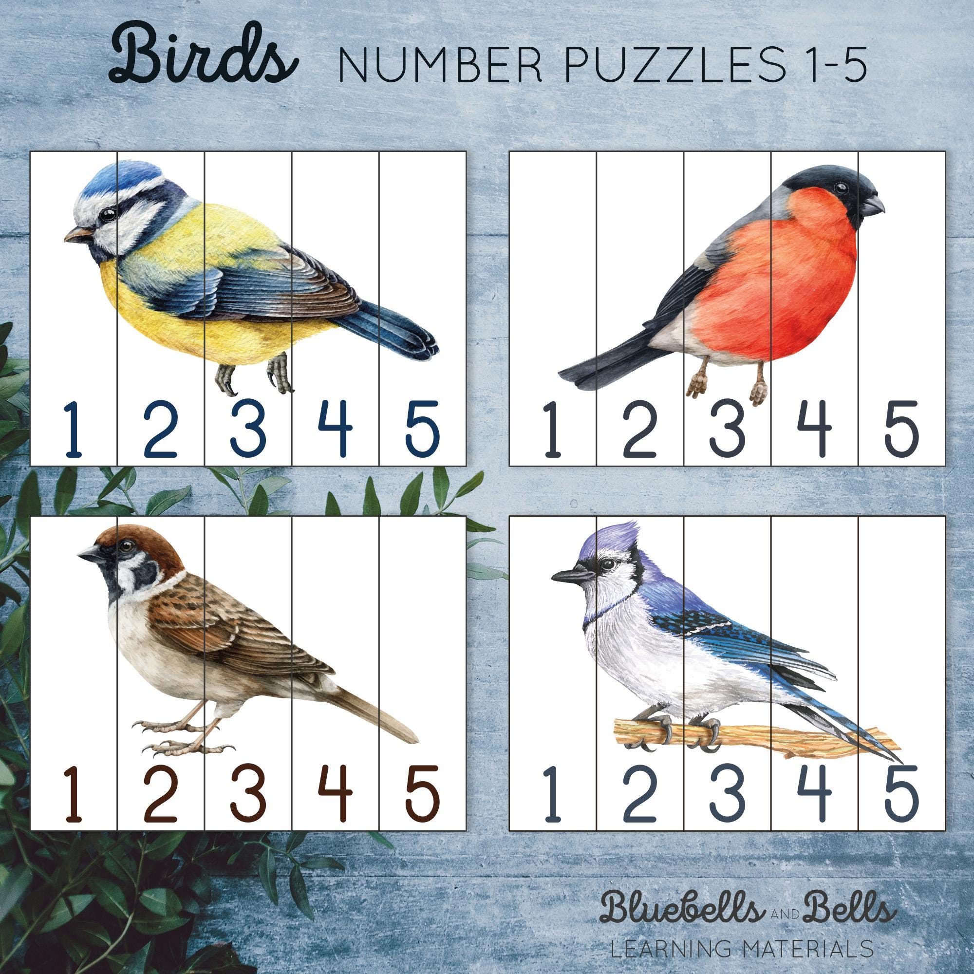 Toddler Puzzle Birds Number Sequence 1-5. Montessori Printable Matching ...