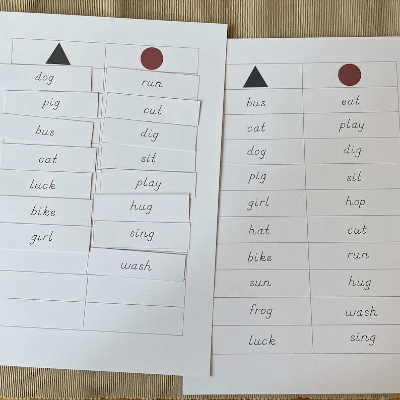 Montessori Parts of Speech Noun and Verb Sorting Activity. - Etsy Canada