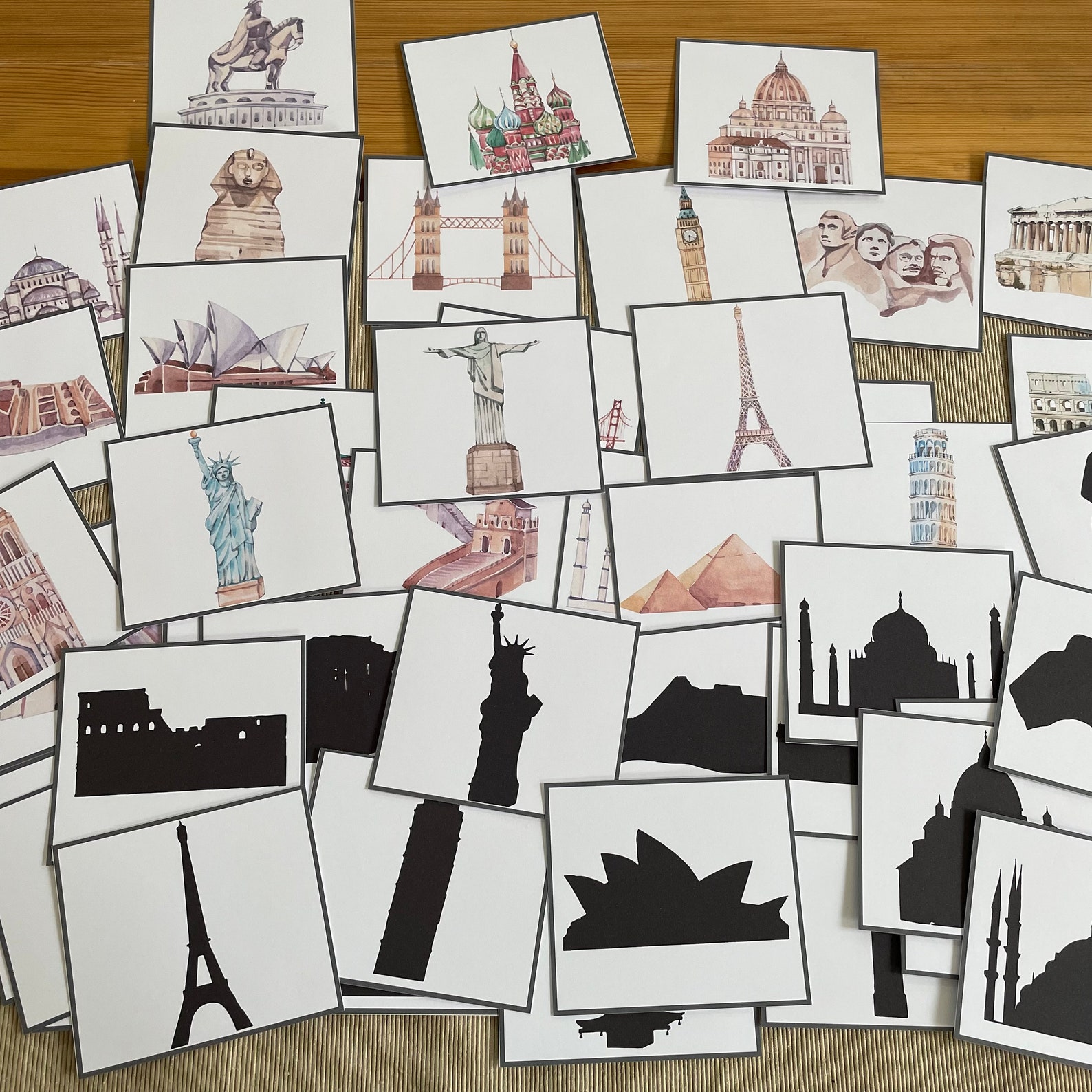 Landmarks of the World Cards Shadow Matching. Montessori Geography ...