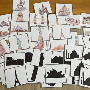 Preschool Shadow Matching Cards Landmarks of the World. Montessori ...