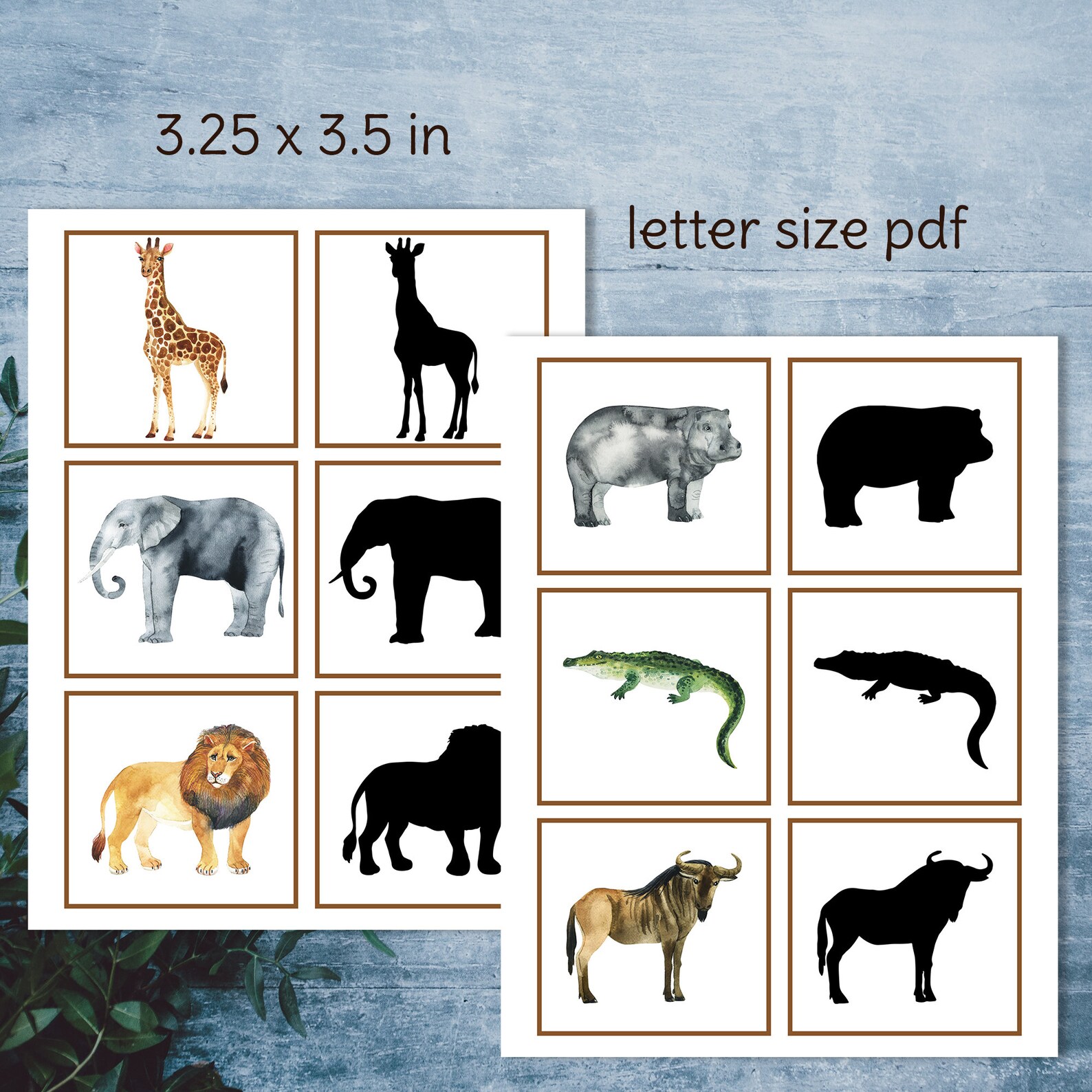 Africa Animal Shadow Matching Cards. Montessori Toddler - Etsy Canada