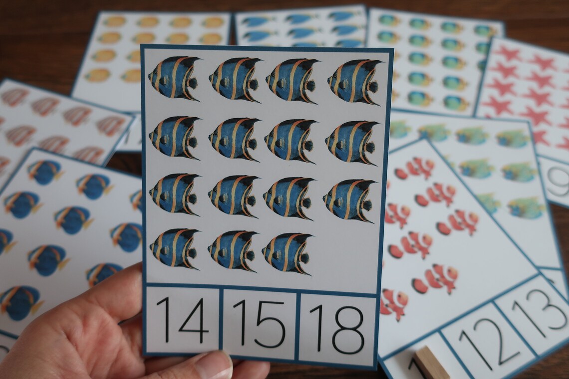 Ocean Count and Clip Cards 11-20. Preschool Math Printable. - Etsy