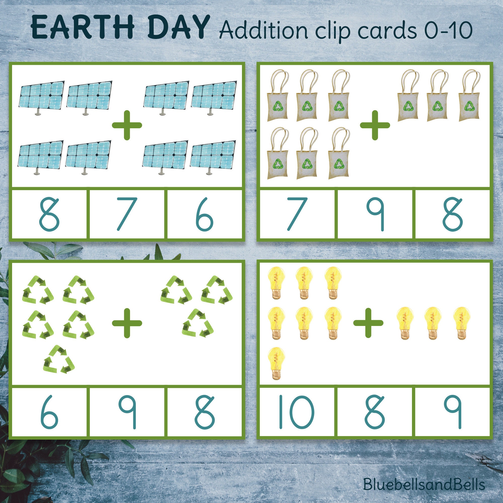 Earth Day Printable Count and Clip Cards Addition 1-10. - Etsy Australia