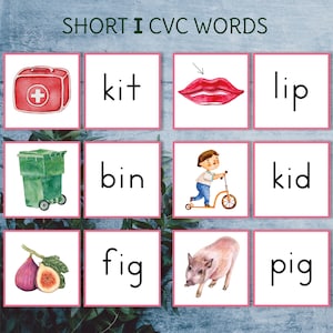 Montessori Printable CVC Word and Picture Matching Activity. Pink ...