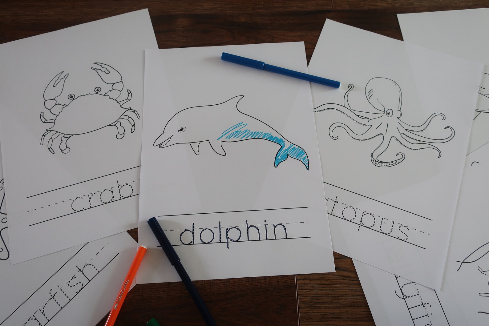 Ocean Kids Coloring Pages. Word Tracing Worksheets. Preschool - Etsy