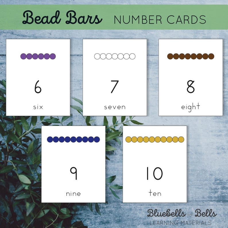 Montessori Beads Number Flash Cards. Math Preschool Printable Counting ...
