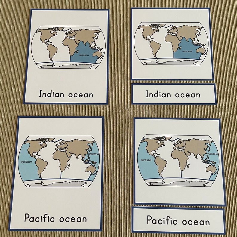 Oceans of the World 3 Part Cards. Montessori Geography - Etsy