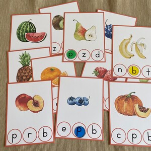 Fruits Phonics Clip Cards. Montessori Beginning Sound Printable. - Etsy