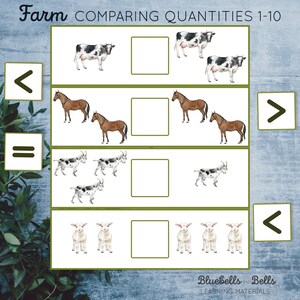 Farm Preschool Printable Comparing Numbers Cards. More Than, Less Than ...