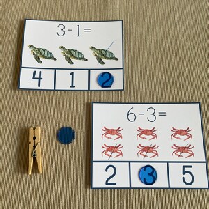 Ocean Count and Clip Cards Subtraction 1-10. Preschool and Kindergarten ...