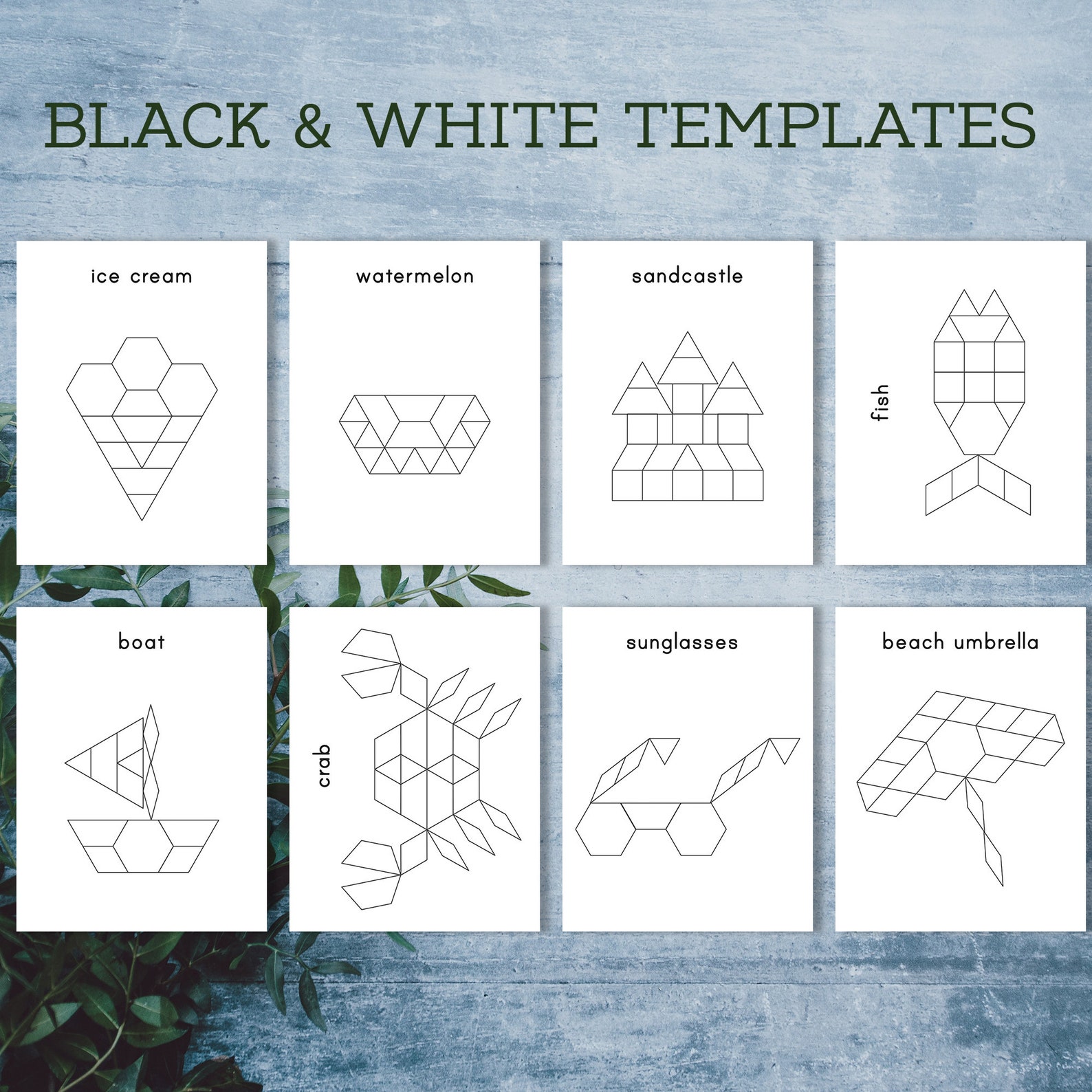 Summer Pattern Blocks Templates. Summer Printable Preschool - Etsy