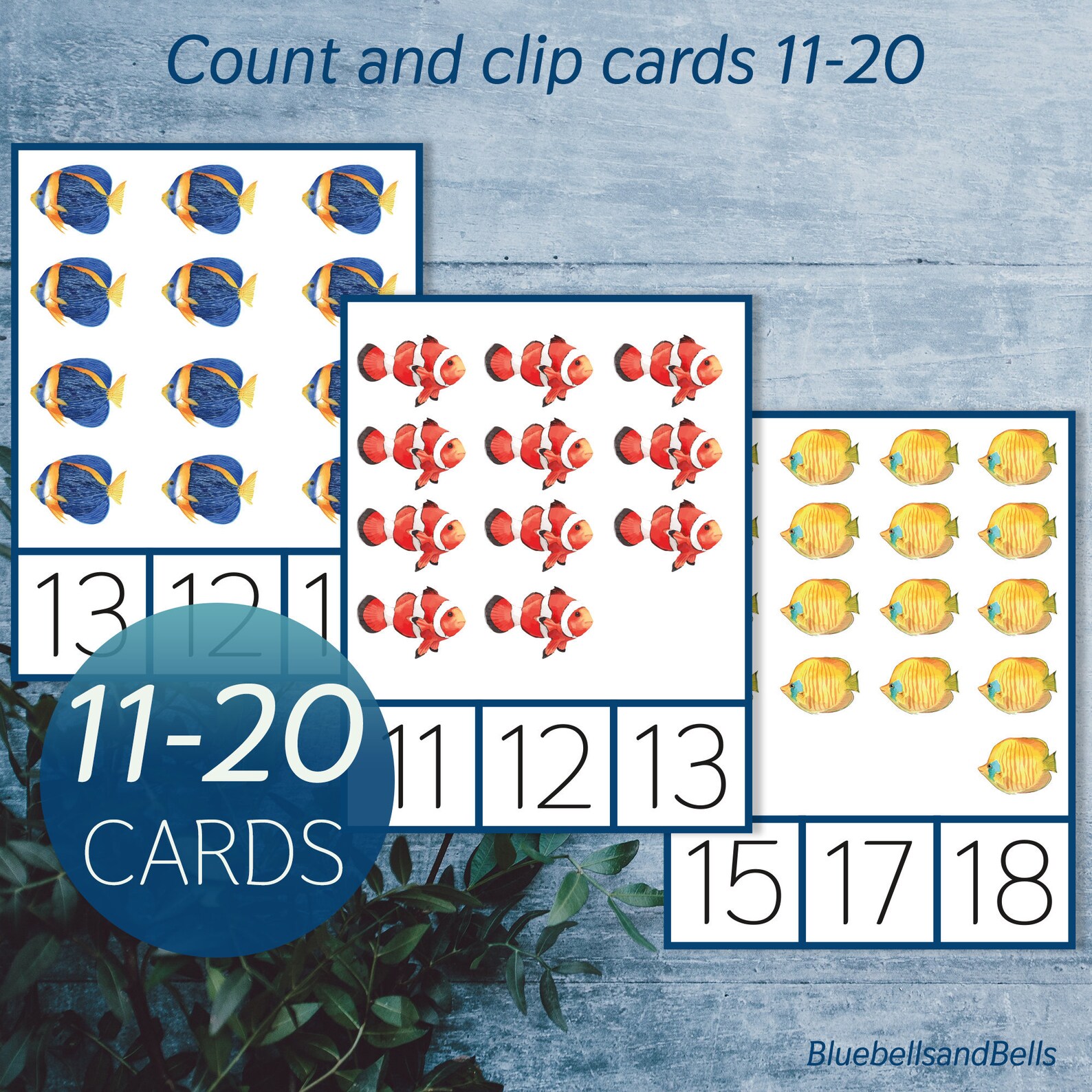 Ocean Count and Clip Cards 11-20. Preschool Math Printable. - Etsy