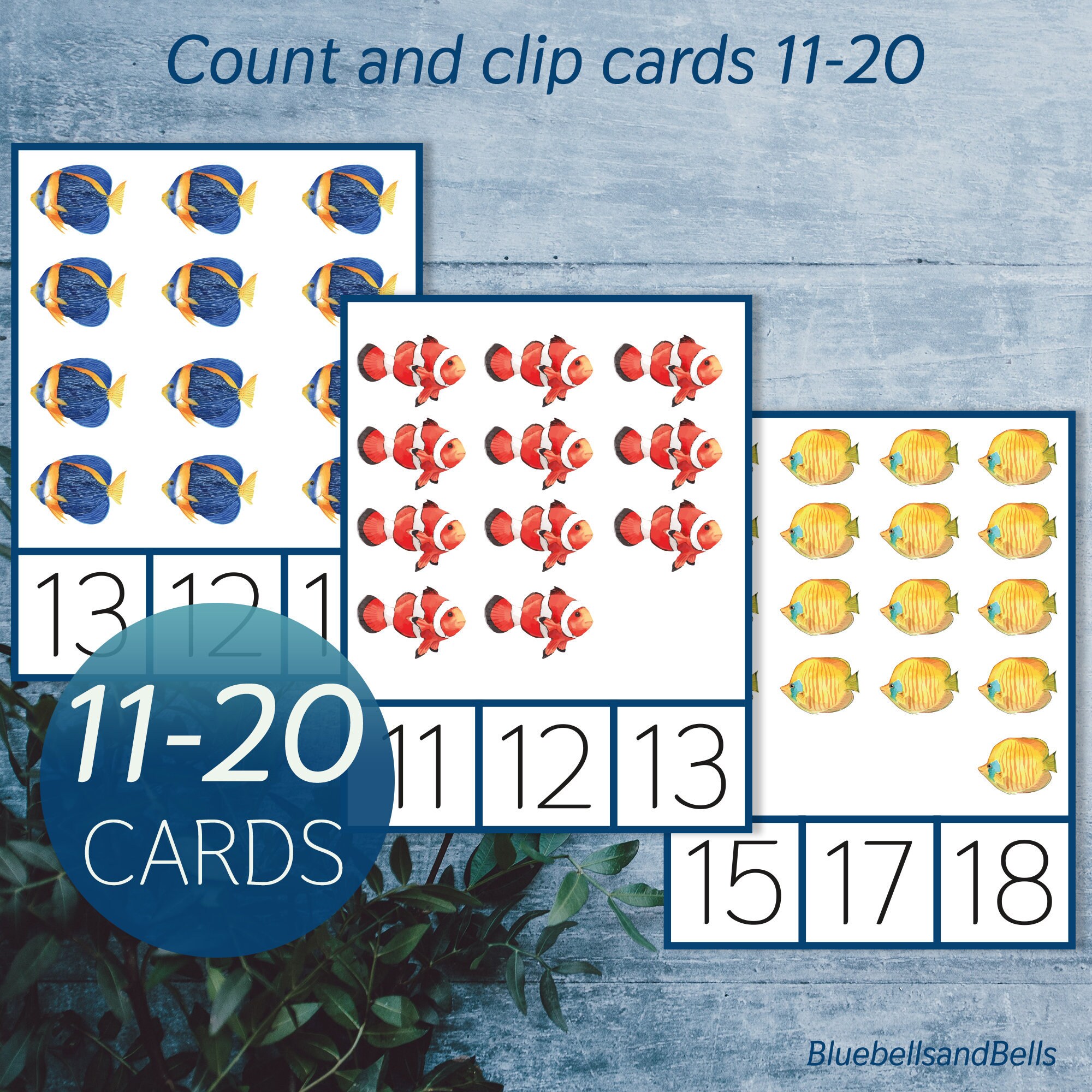 Ocean Count and Clip Cards 11-20. Preschool Math Printable. - Etsy