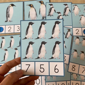 Penguin Count and Clip Cards 1-12. Preschool Winter Math Activity. - Etsy