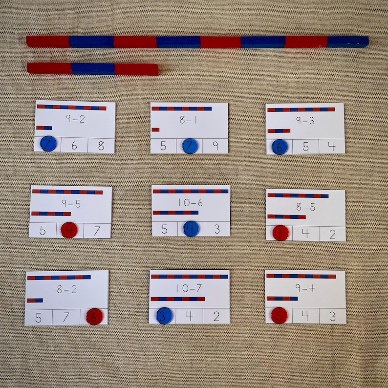 Montessori Subtraction Worksheets Number Rods. Kindergarten and 1st ...