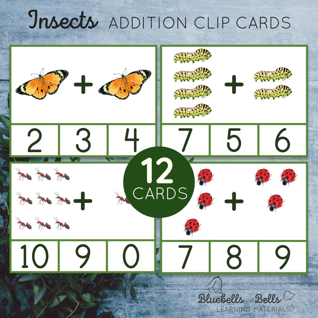 Montessori Spring Printable Insect Count and Clip Cards Addition 1-10 ...