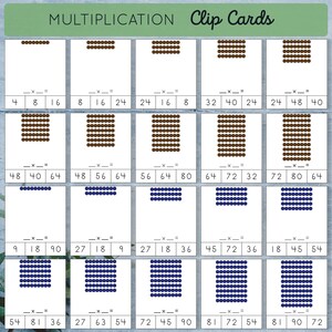 Montessori Bead Bars Multiplication Arrays Clip Cards - Etsy