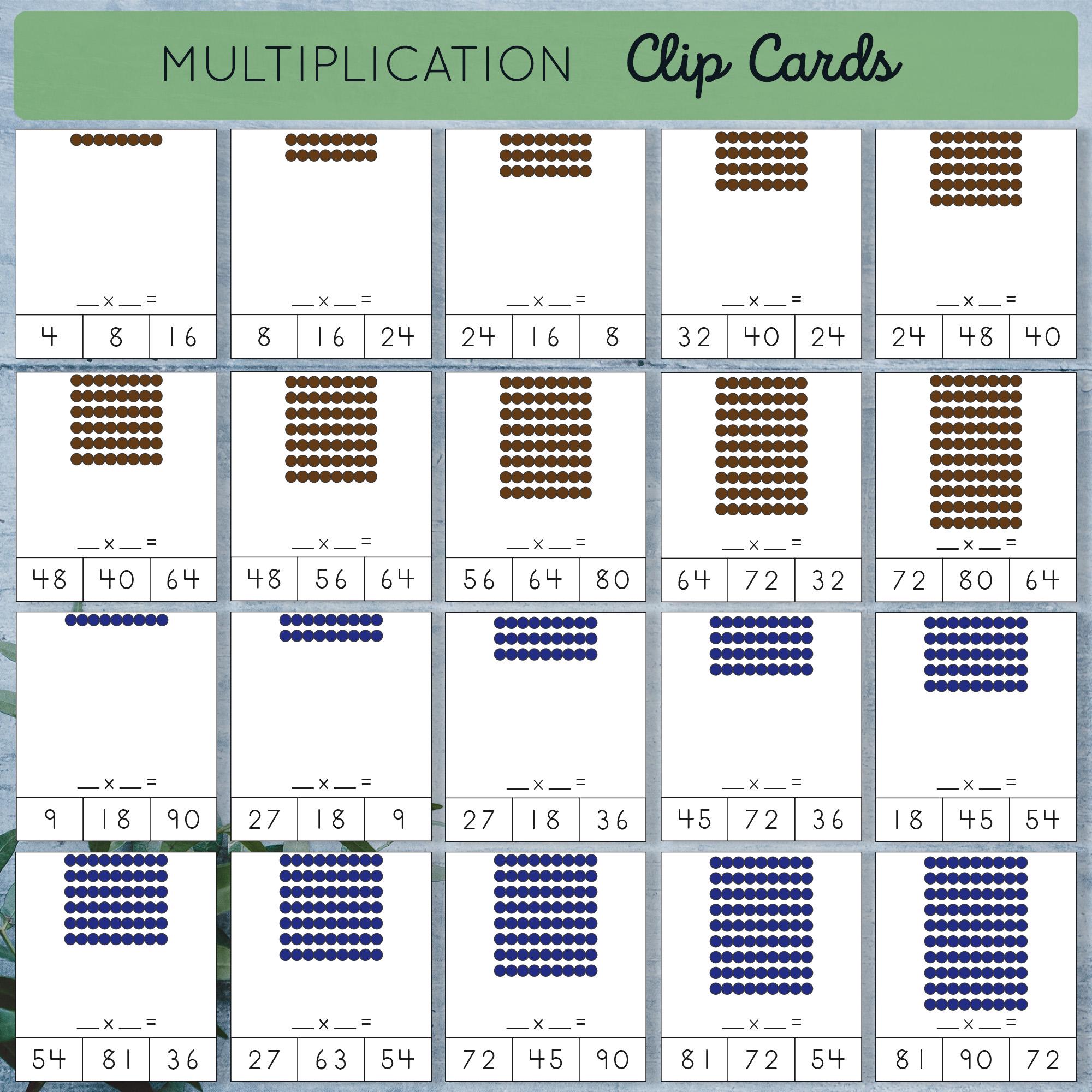 Montessori Bead Bars Multiplication Arrays Clip Cards - Etsy