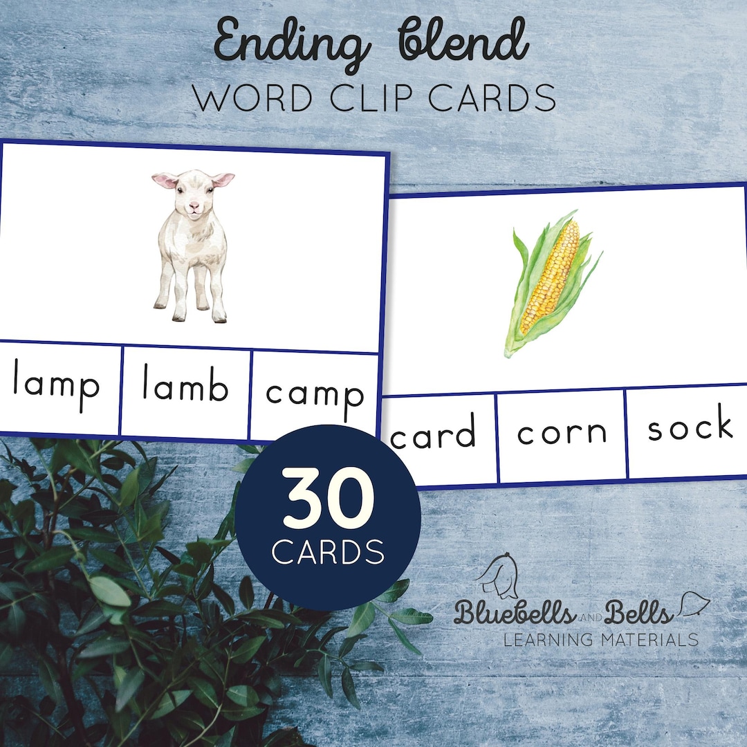 Ending Blend Clip Cards. CVCC Reading Montessori Printable Blue Series ...