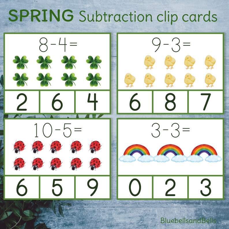 Spring Montessori Printable Subtraction Clip Cards 1-10. | Etsy