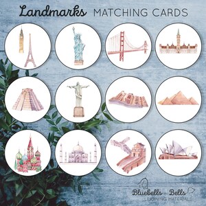 Landmarks of the World Map Matching Activity. Montessori Printable ...