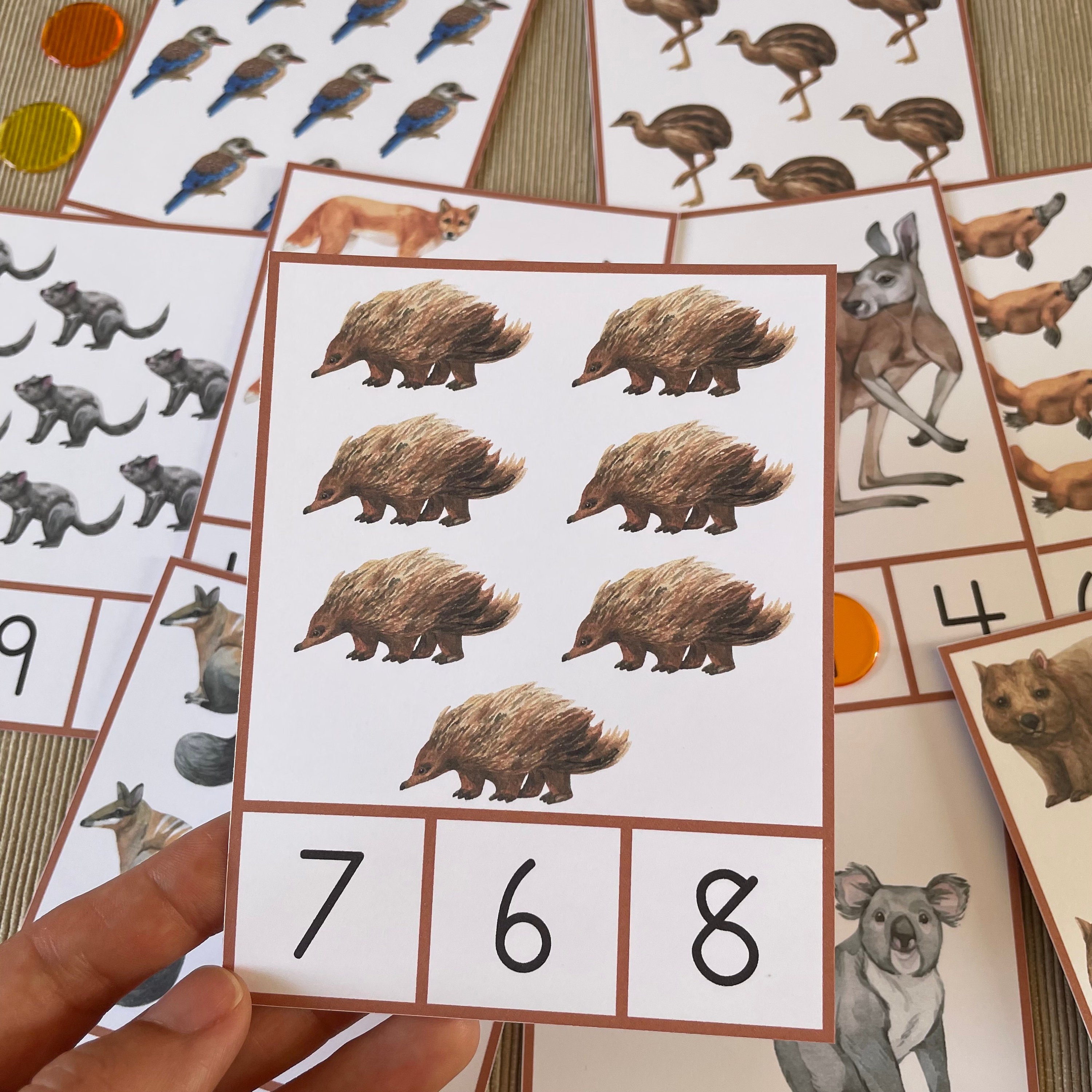 Australia Animals Count and Clip Cards. Montessori Preschool Math ...