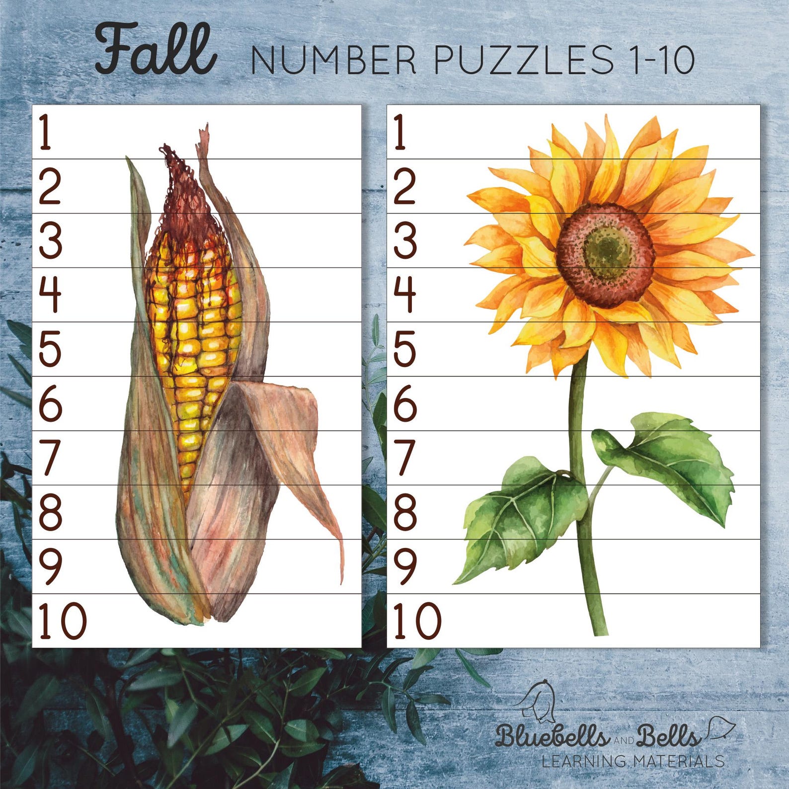 Preschool Fall Printable Number Sequence 1-10 Puzzles. Montessori ...