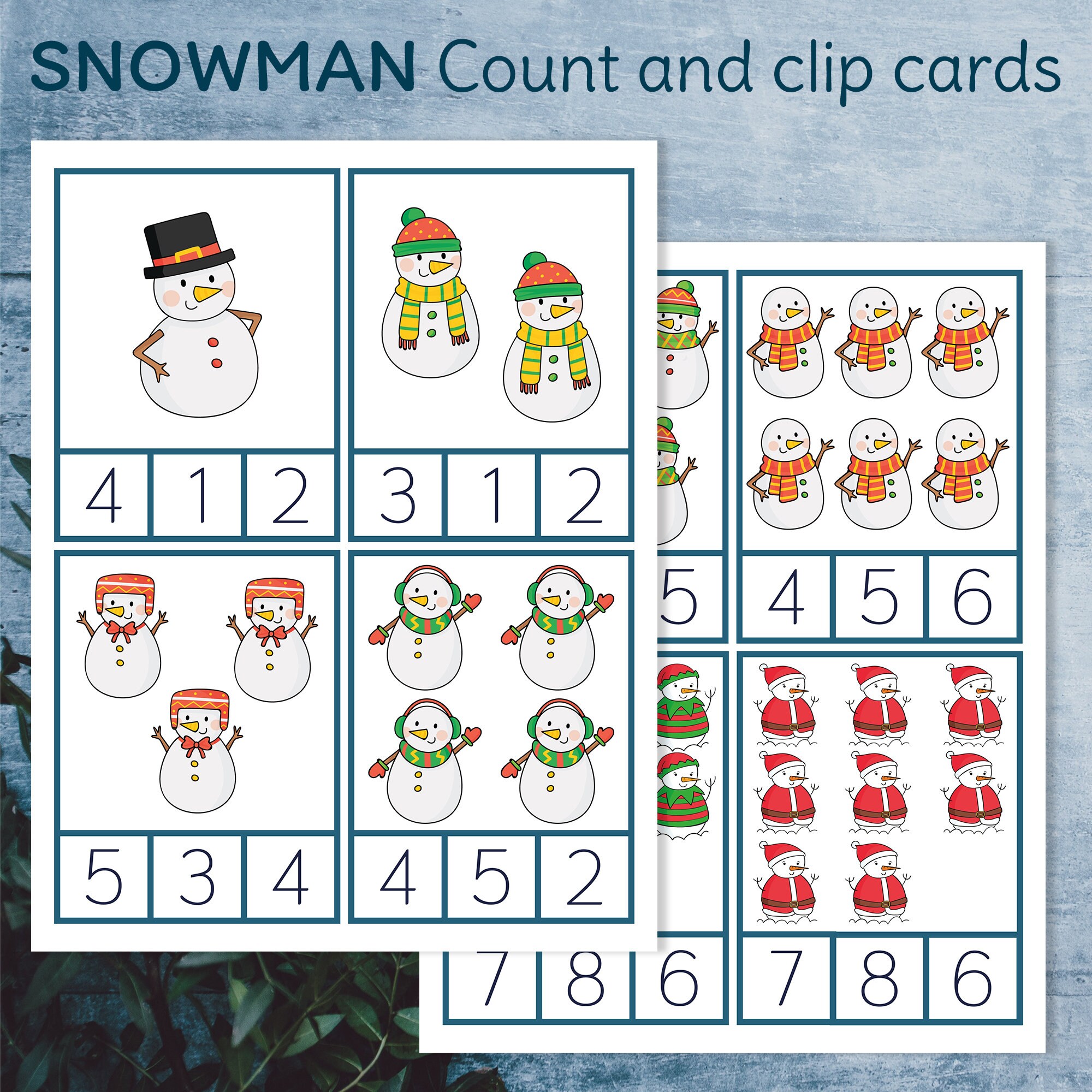 Snowman Count and Clip Cards 1-10. Winter Printable Preschool - Etsy