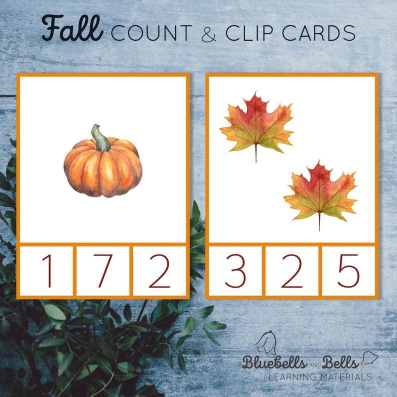 Autumn Preschool Printable Count and Clip Cards 1-10. Montessori Fall ...