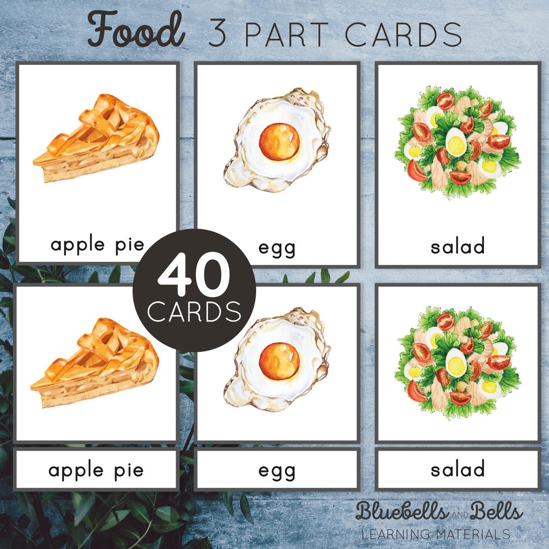 Montessori Printable Food 3 Part Cards. Preschool and Kindergarten ...