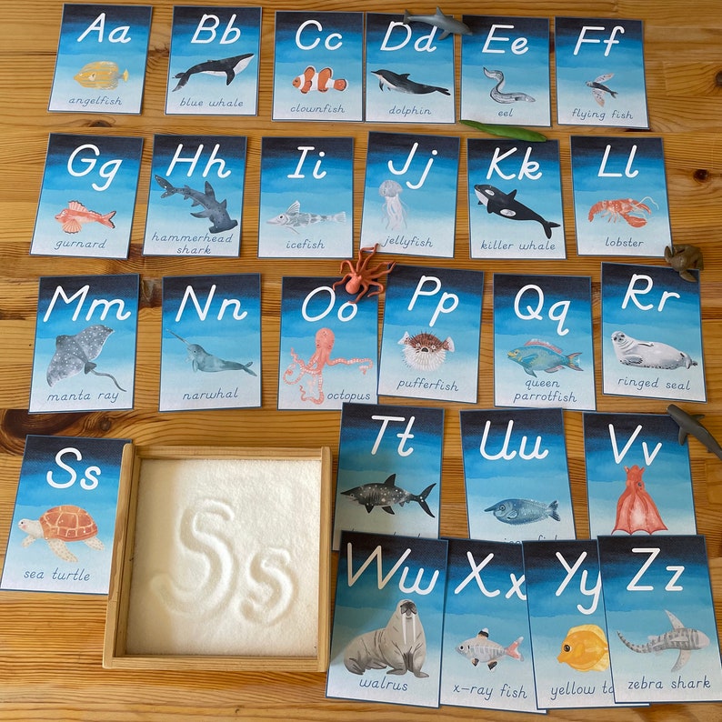 Ocean Alphabet Cards. Sea Animals Letter Cards. - Etsy