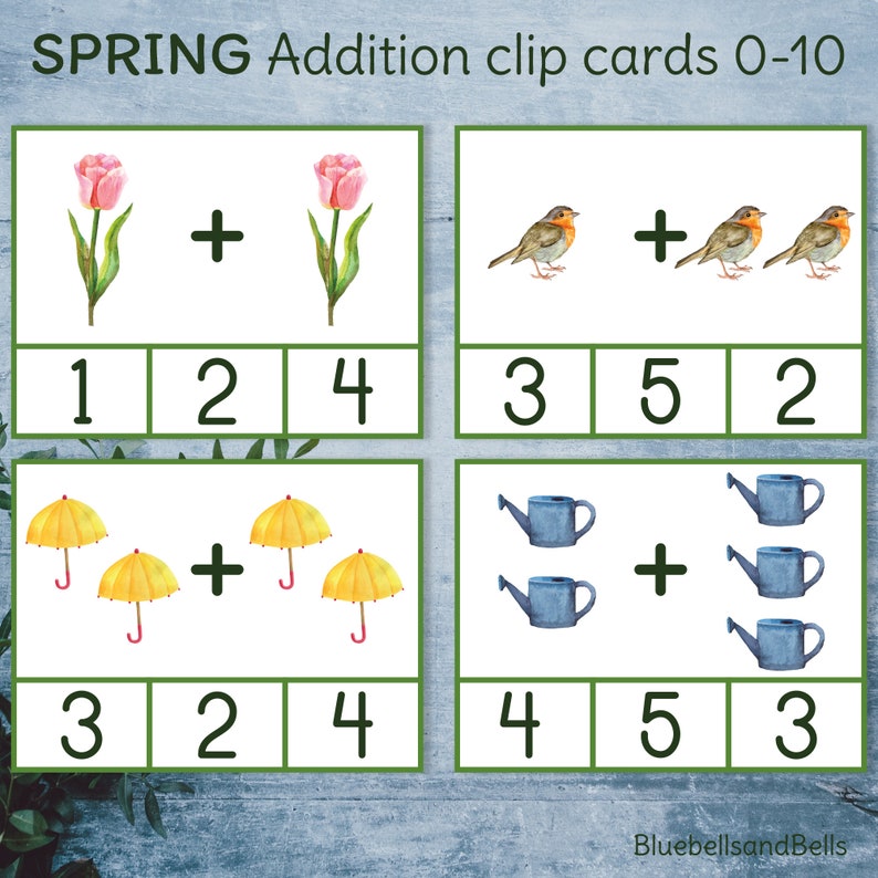 Montessori Spring Printable Addition Clip Cards. Preschool and | Etsy