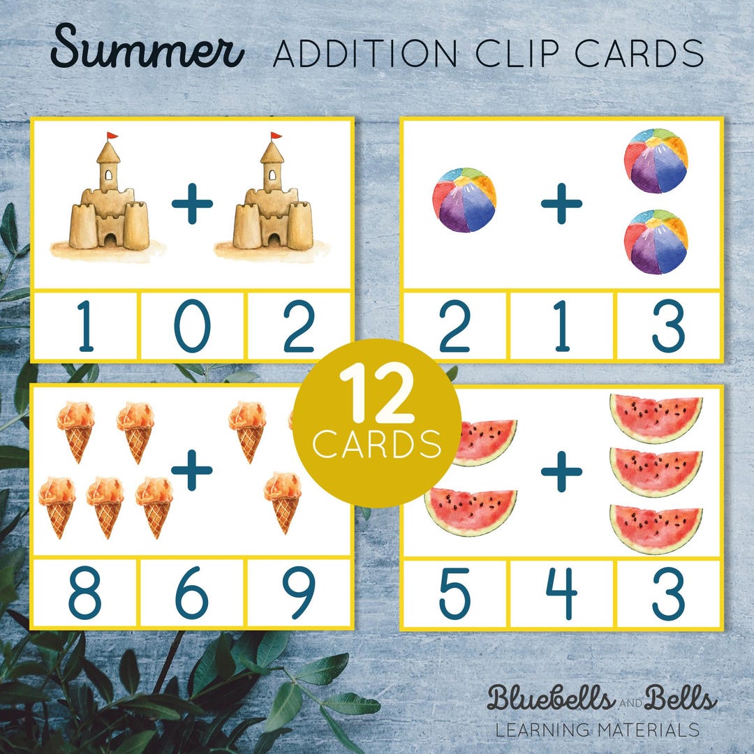 Montessori Summer Printable Addition Clip Cards. Preschool and ...