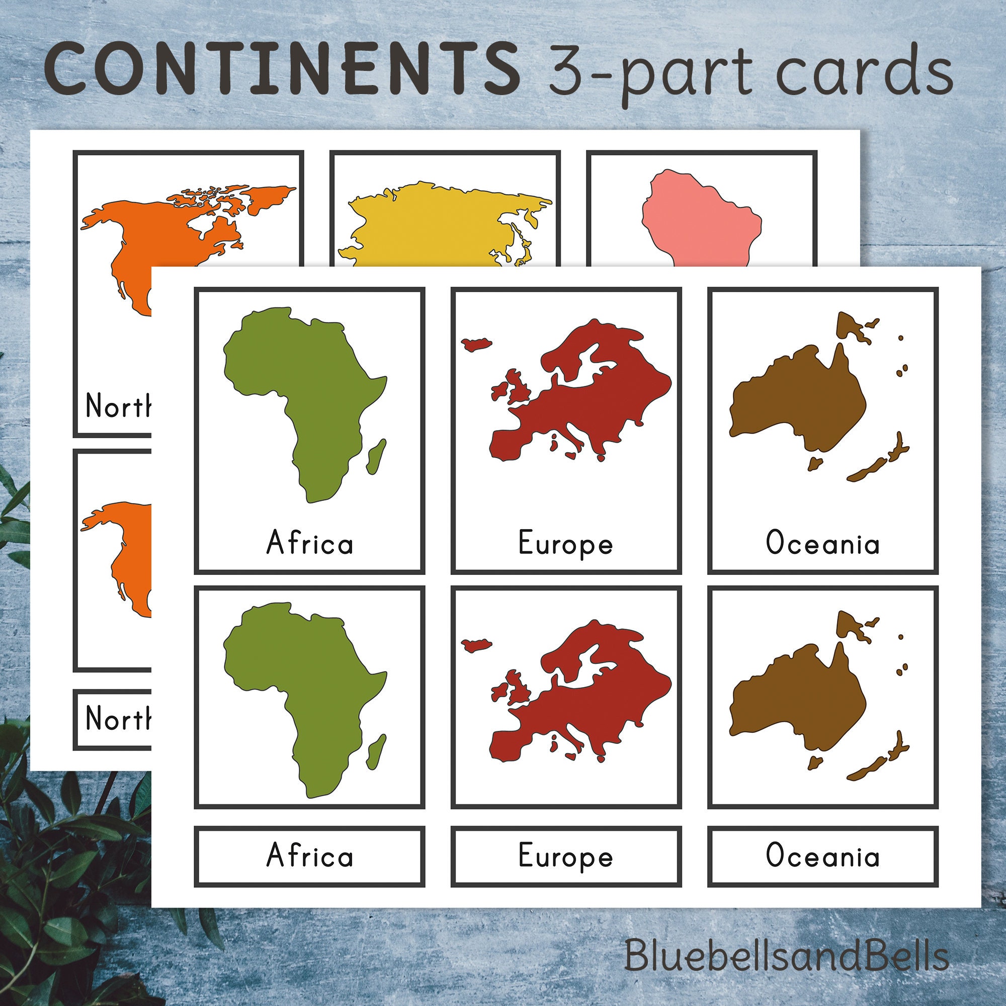 Continents Montessori Printable 3 Part Cards. - Etsy
