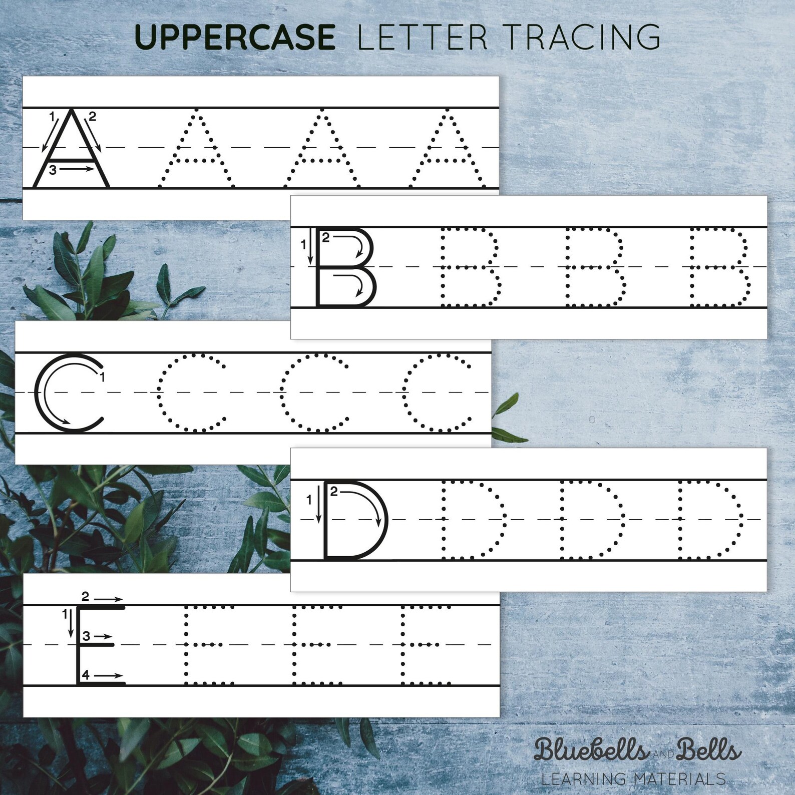 Letter Tracing Worksheets Lined Uppercase. Preschool and Kindergarten ...