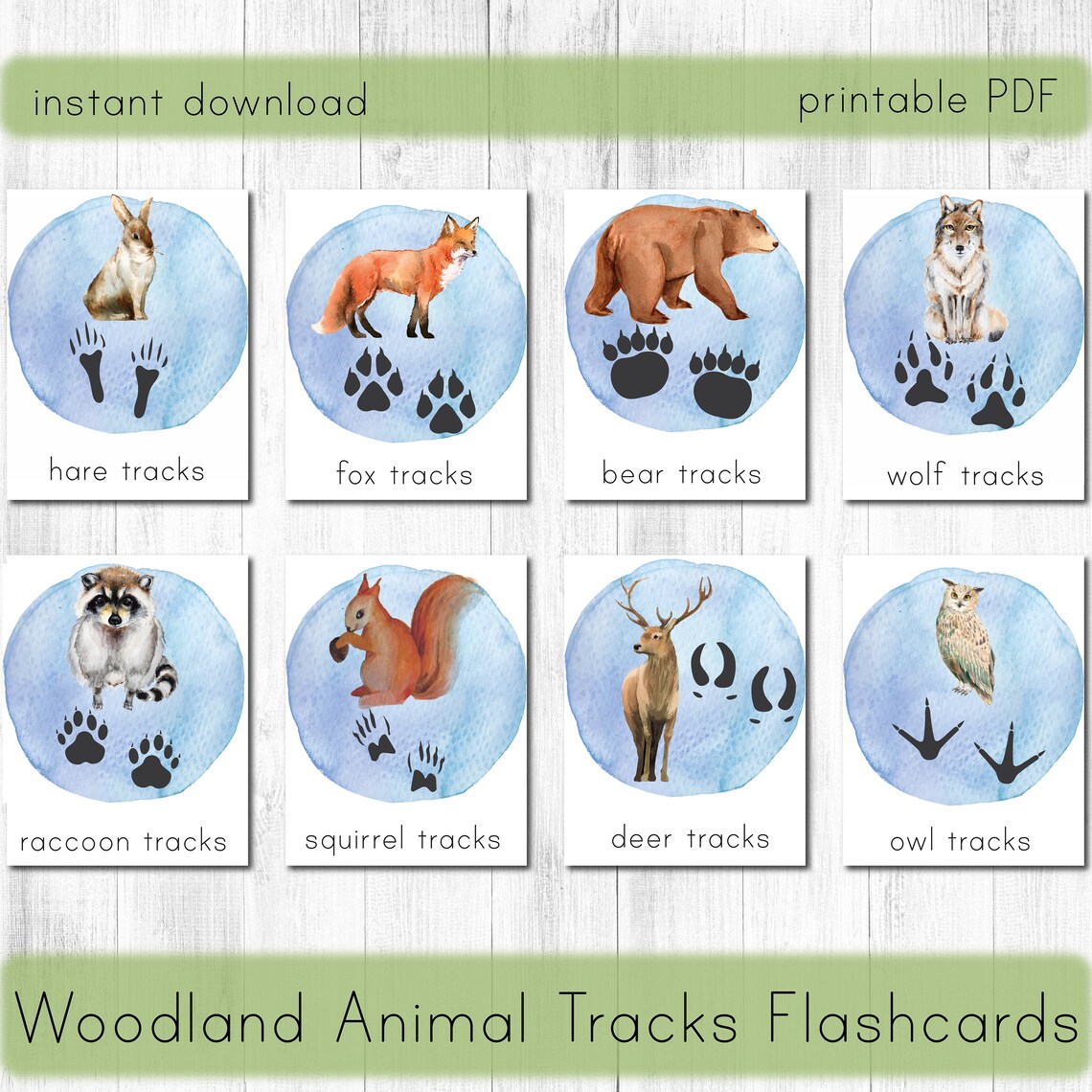 Winter woodland animal tracks flashcards. Montessori winter | Etsy