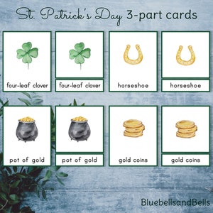St. Patrick's Day Montessori Printable 3-part Cards. Preschool and ...