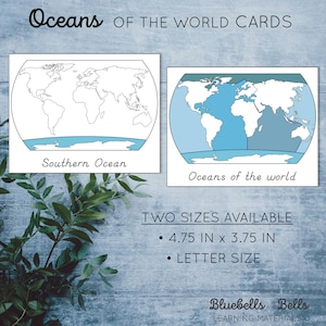 Oceans of the World Cards and Map. Geography Montessori Printable ...