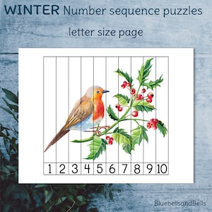 Number Sequence Puzzles Printable. Montessori Winter Preschool Activity ...