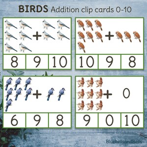 Birds Count and Clip Cards Addition 1-10. Montessori Spring Printable ...