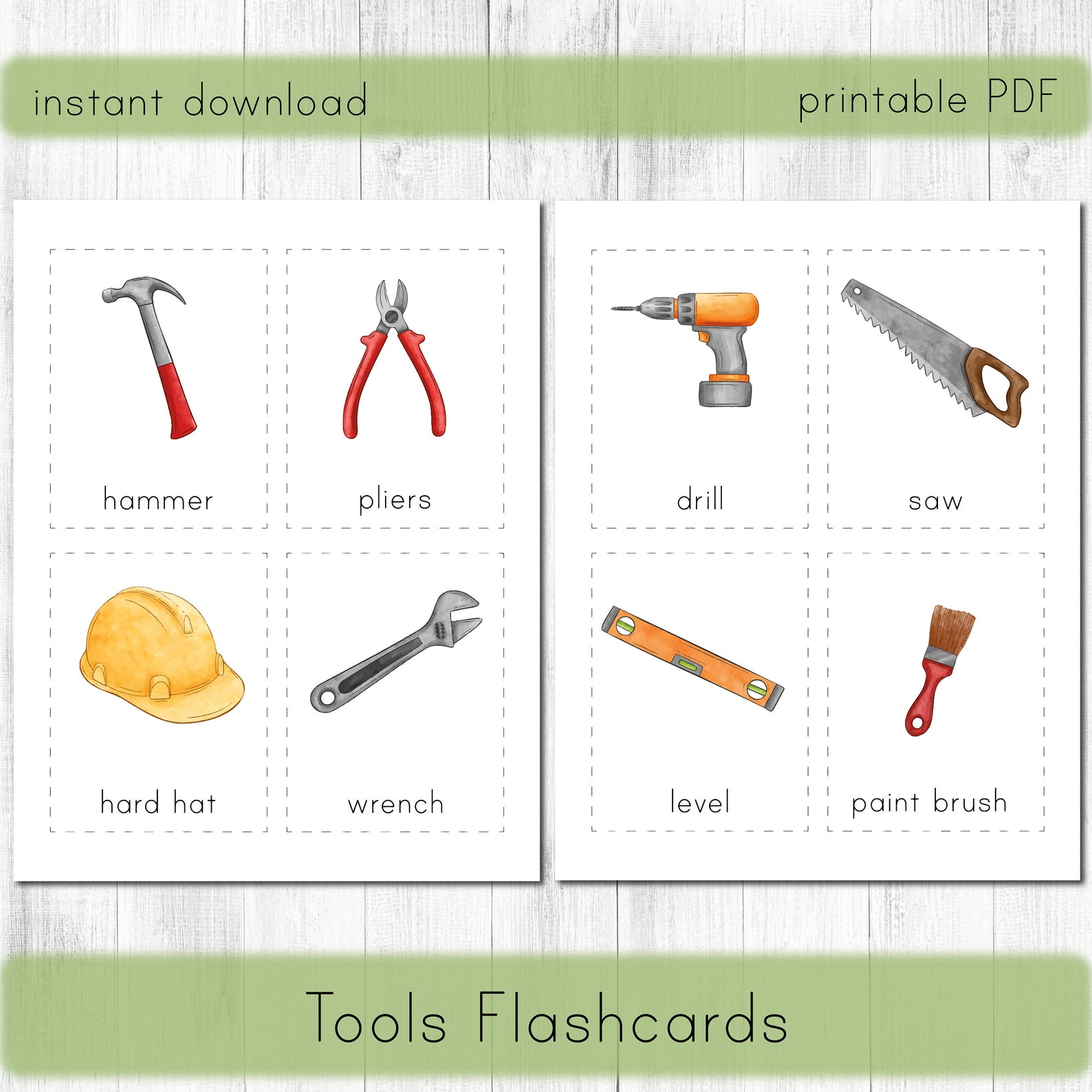 Tools printable flashcards. Toddler Montessori printable. | Etsy