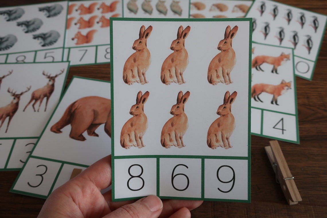 Woodland Animals Count and Clip Cards 1-10. Montessori - Etsy