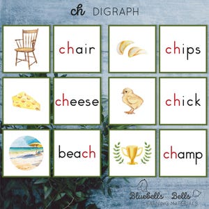 Digraph Cards Matching Activity. Montessori Phonics Green Series ...