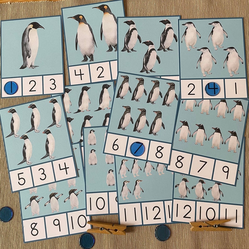 Penguin Preschool Printable Count and Clip Cards 1-12. Winter Math ...