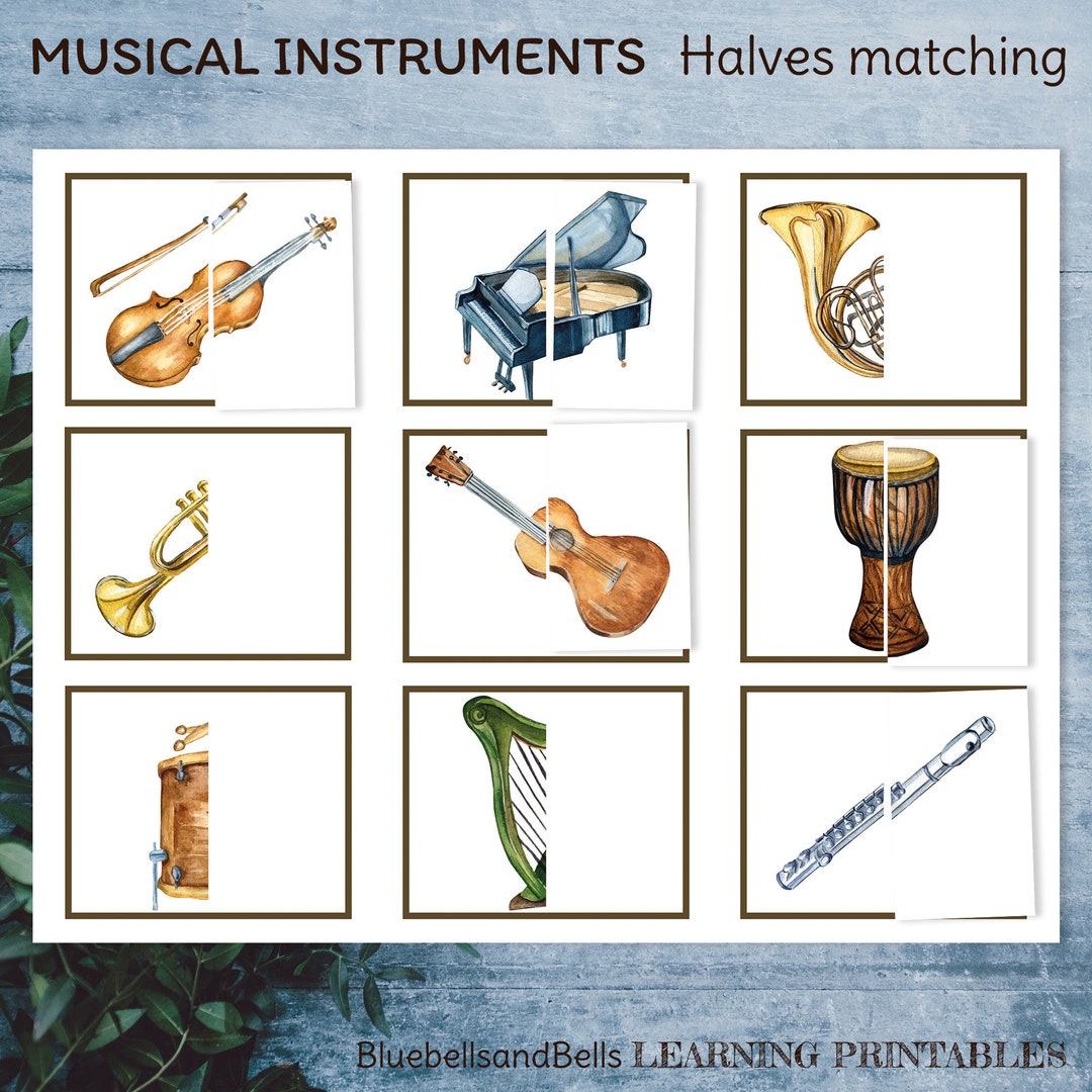 Toddler Montessori Puzzle Musical Instruments. Halves Matching ...